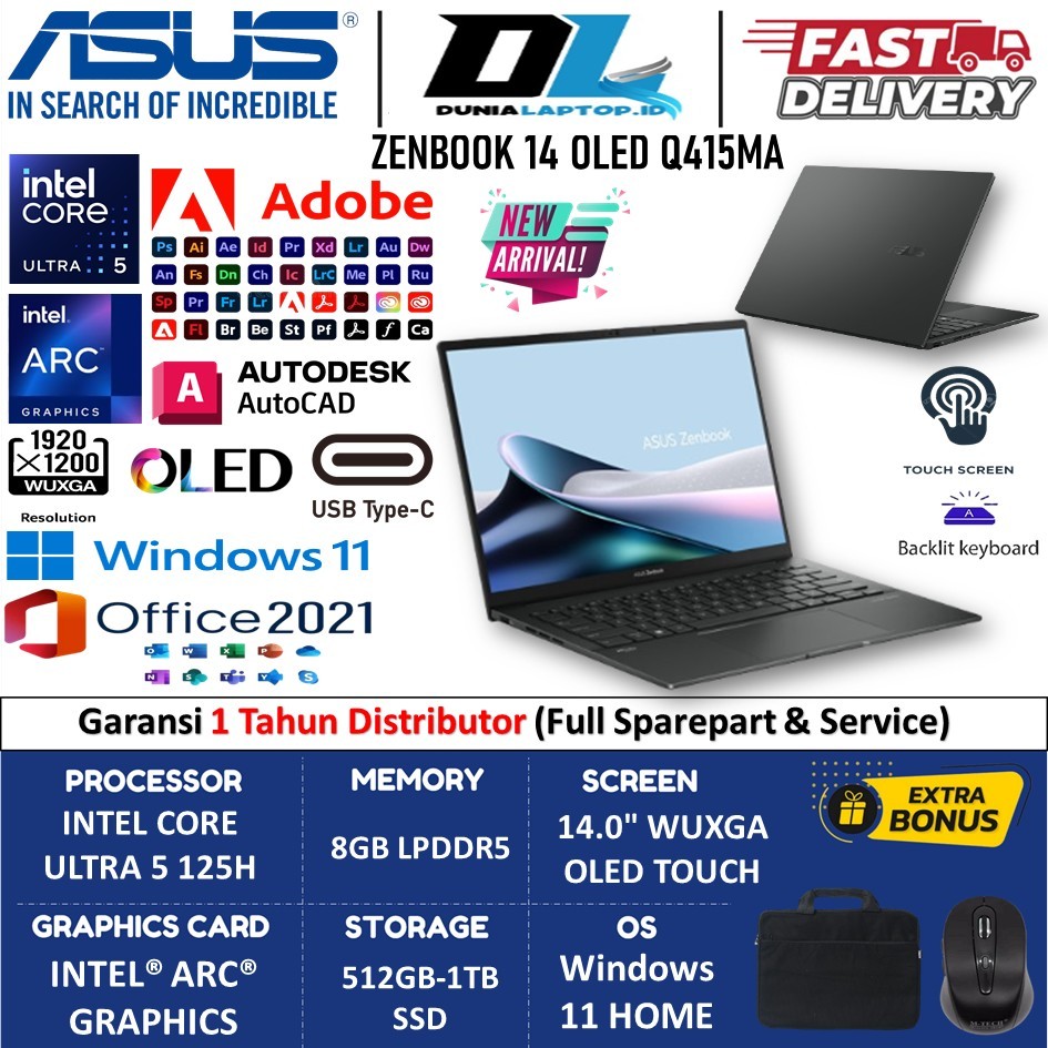Jual Laptop Asus Zenbook 14 Oled Q415MA Intel Ultra 5 125H Ram 8GB 1TB ...