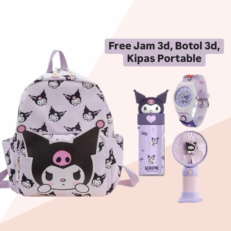 Jual Tas Ransel Sekolah Anak Perempuan Paud PG TK Satu Set Karakter Sanrio Kuromi Full Print Tas ...