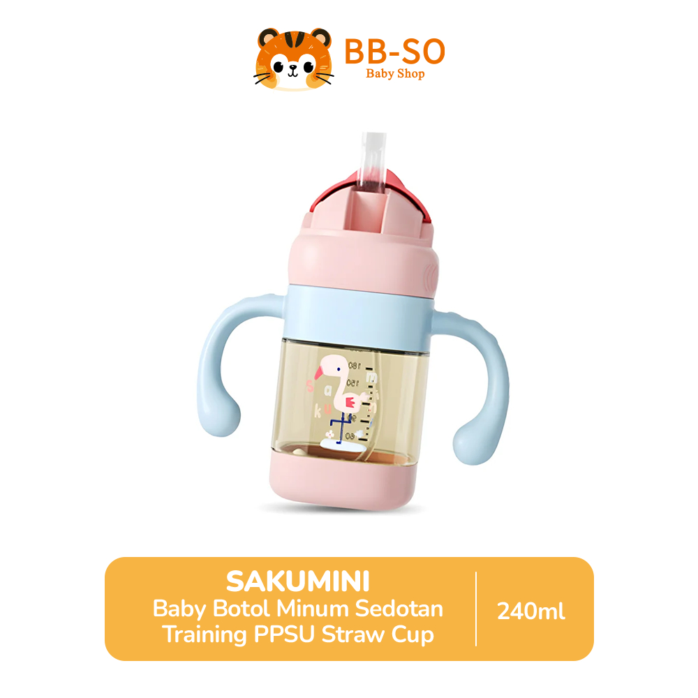Jual Sakumini Baby Botol Minum Sedotan Training PPSU 240ml Straw Cup | Shopee Indonesia