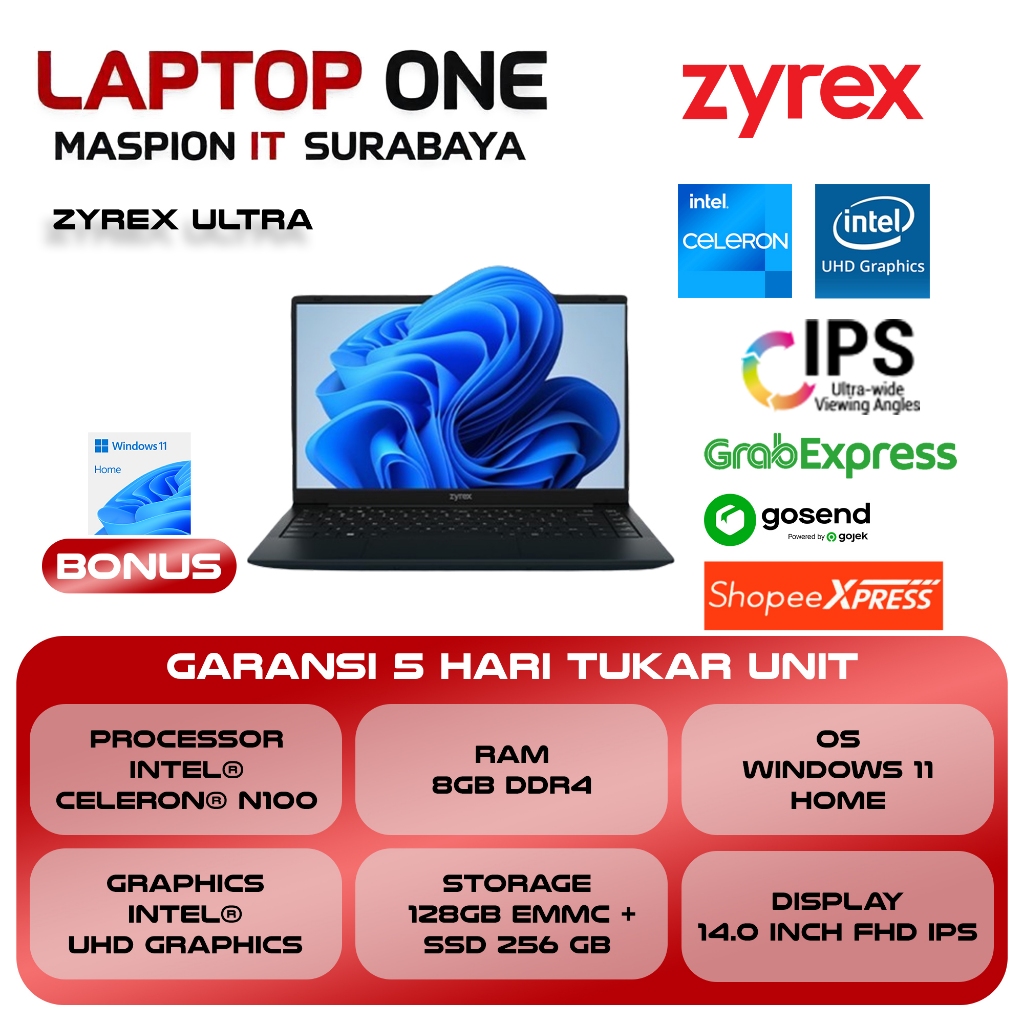 Jual ZYREX ULTRA INTEL N100 8GB 128+256GB W11 14.0FHD BLIT METAL 2Y BLK ...