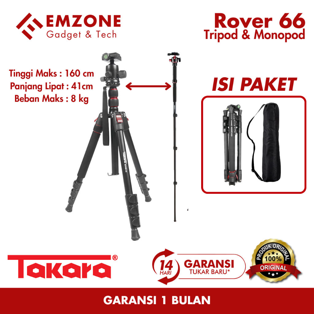 Jual Takara ROVER 66 Compact 2 in 1 Traveller Tripod Monopod Kit ...