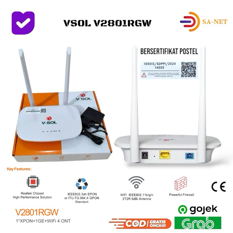 Jual ONT XPON VSOL V2801RGW = GLOBAL GL-01 Bersertifikat POSTEL Support Semua OLT GPON dan EPON ...