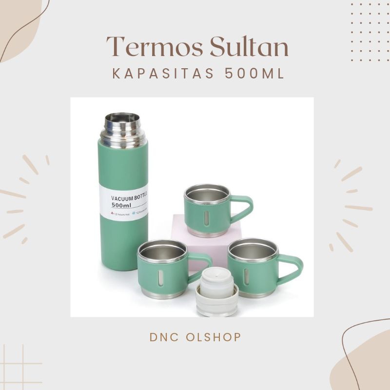 Jual Termos Sultan Vacuum Flask Set / Botol Minum Cangkir 500ml Panas ...