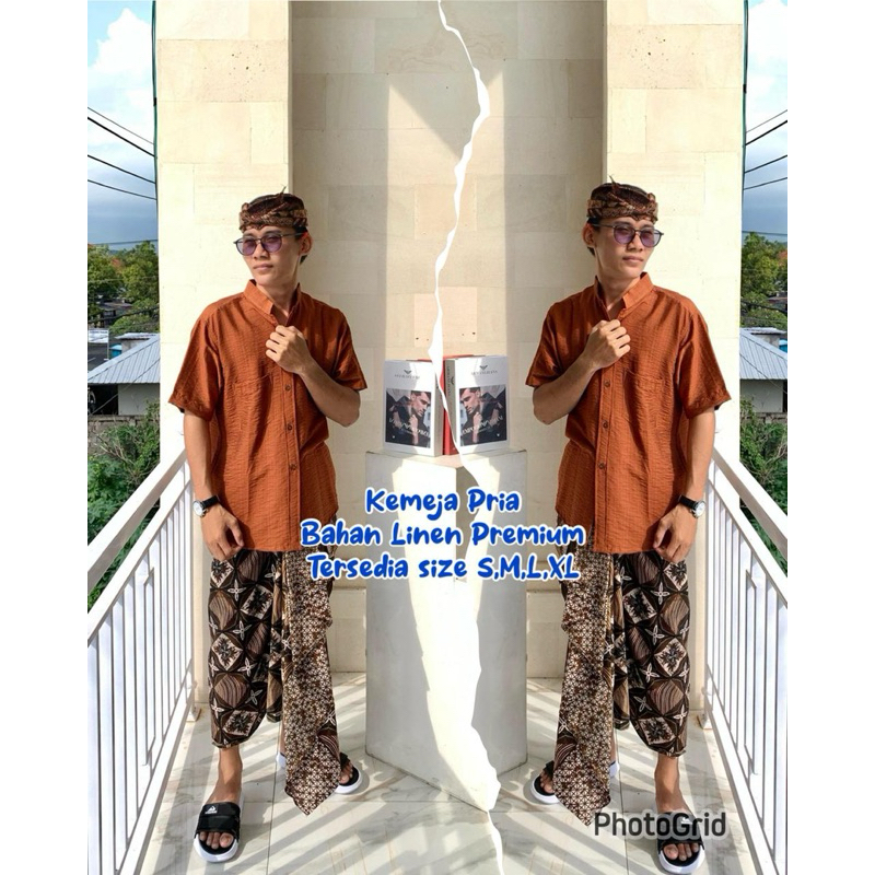 Jual Baju safari cowok //Baju Semi Safari Pria Linen /Kemeja safari ...