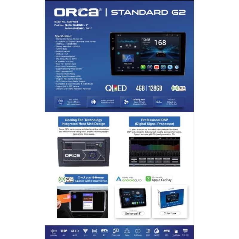 Jual Head Unit Android Orca G2 NFC series RAM 4 128 Layar QLED 1K In ...
