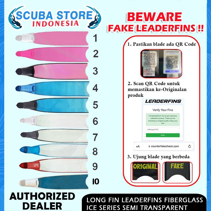 Jual Long Fin Leaderfins Fiberglass Transparent Blue Pink Ice Fins ...