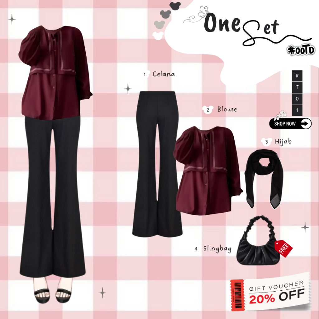 Jual One Set Maroon Elegance OOTD yang chic dengan sentuhan warna ...
