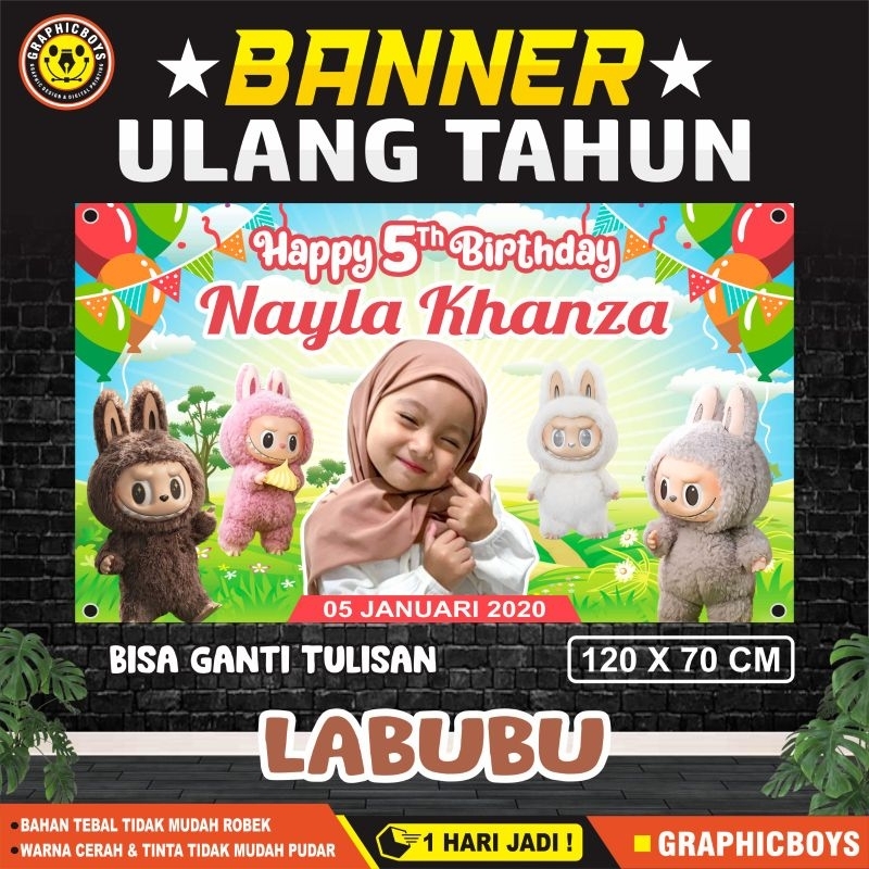 Jual Spanduk Ulang Tahun Labubu Ukuran 120 X 70 Cm, Banner Ulang Tahun ...
