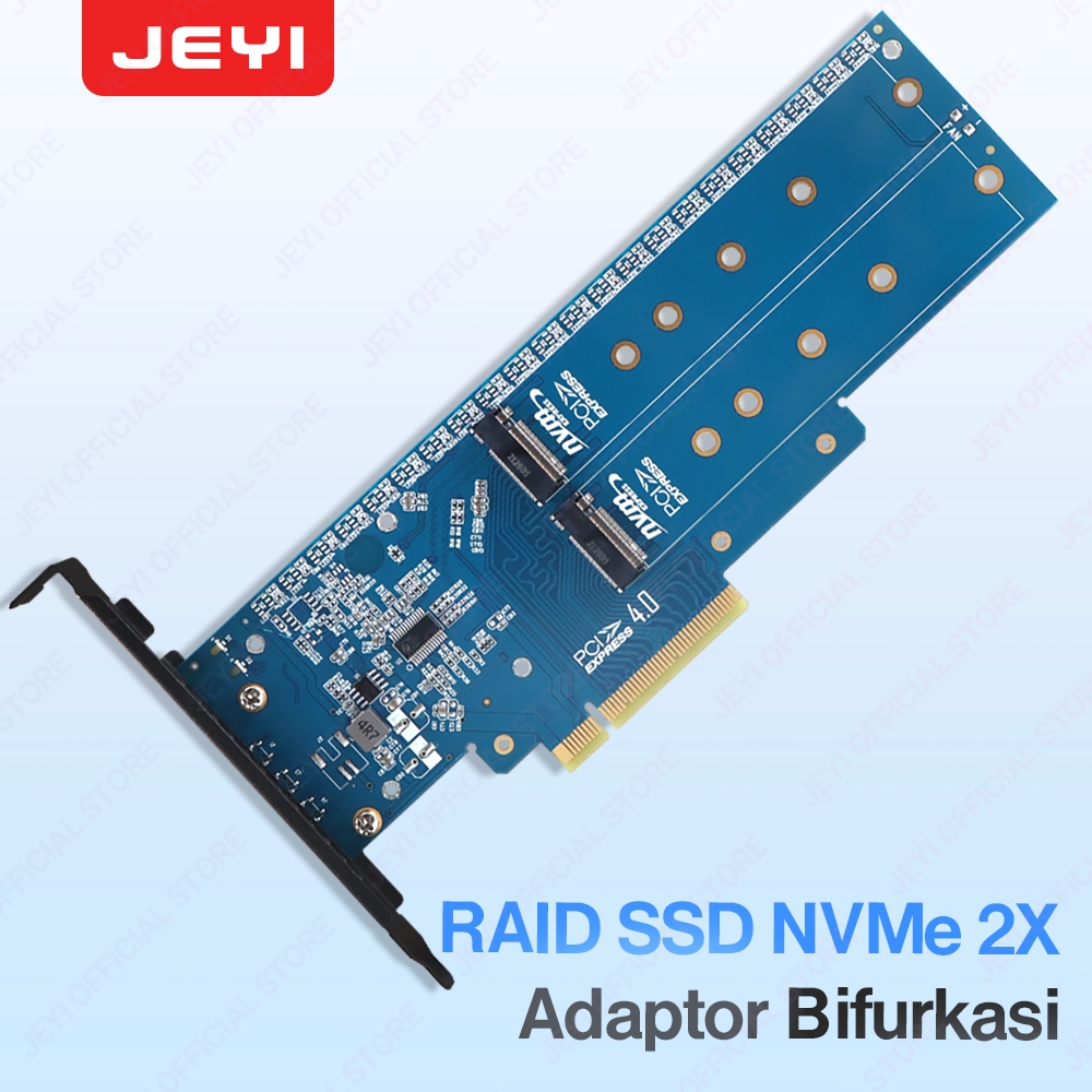 Jual JEYI Dual NVMe PCIe Adapter - Kartu M.2 NVMe SSD ke PCIe 4.0 x8/x16, Mendukung SSD 22110 ...