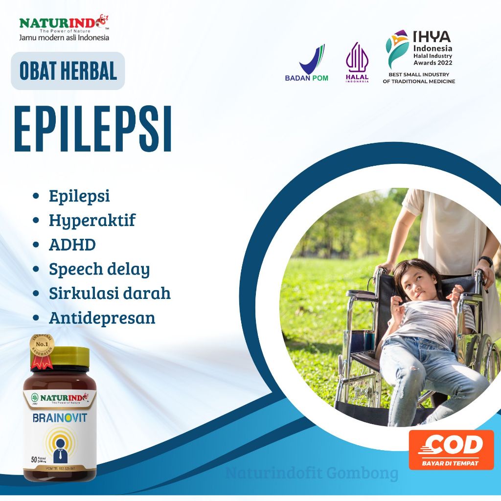 Jual Obat Epilepsi Kejang Anak Dewasa Gangguan Syaraf Otak Brainovit NATURINDO Isi 50 Kapsul ...