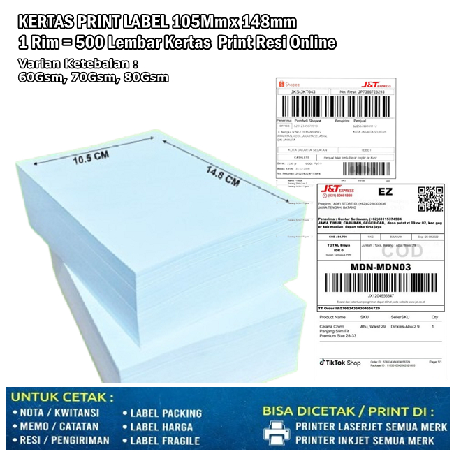 Jual Kertas Print Label 500 Lembar Ukuran 105mm x 148mm Kertas Print ...