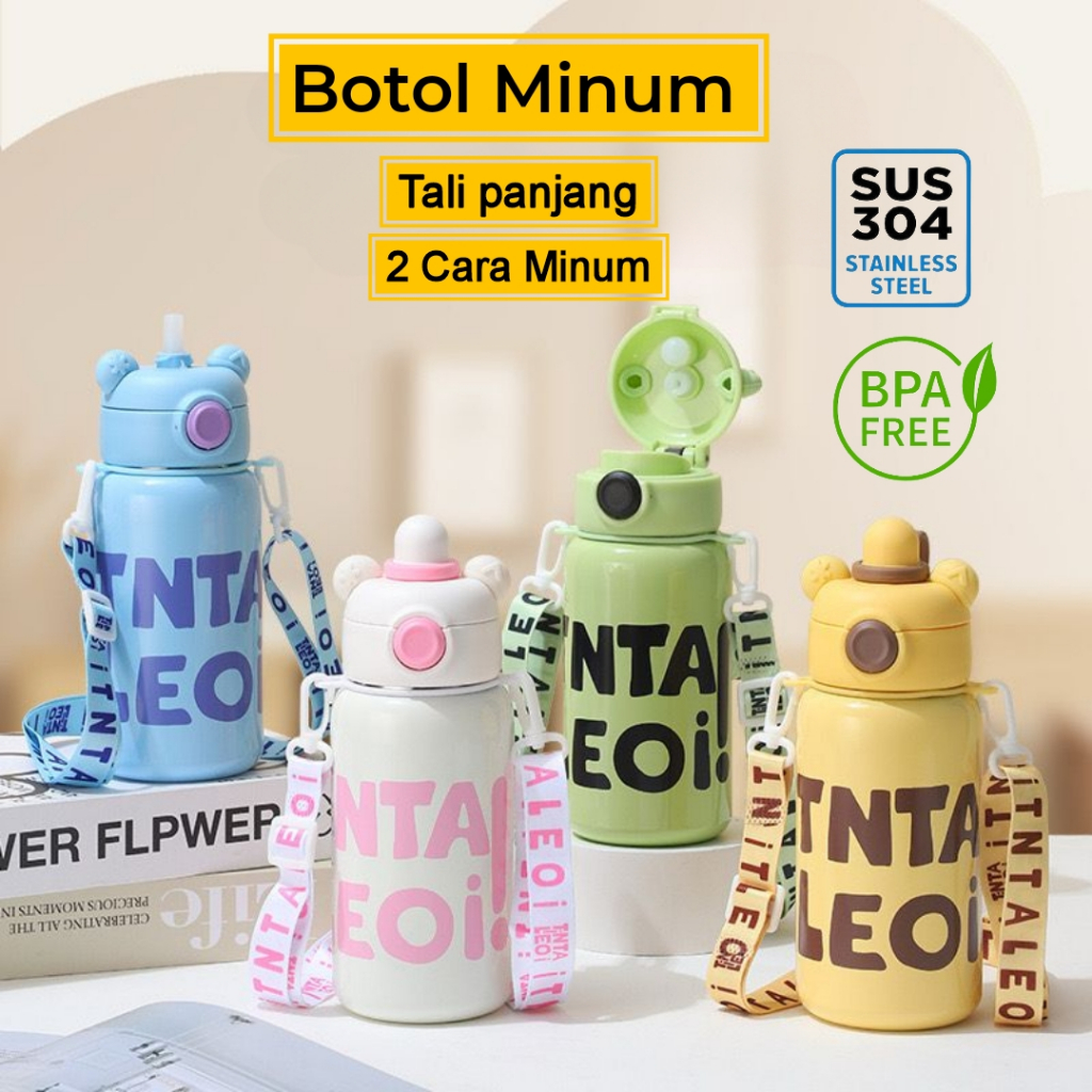 Jual Botol Minum Anak dengan sedotan 620ml Termos Air Panas Dingin Termos Anak Sekolah Tali ...