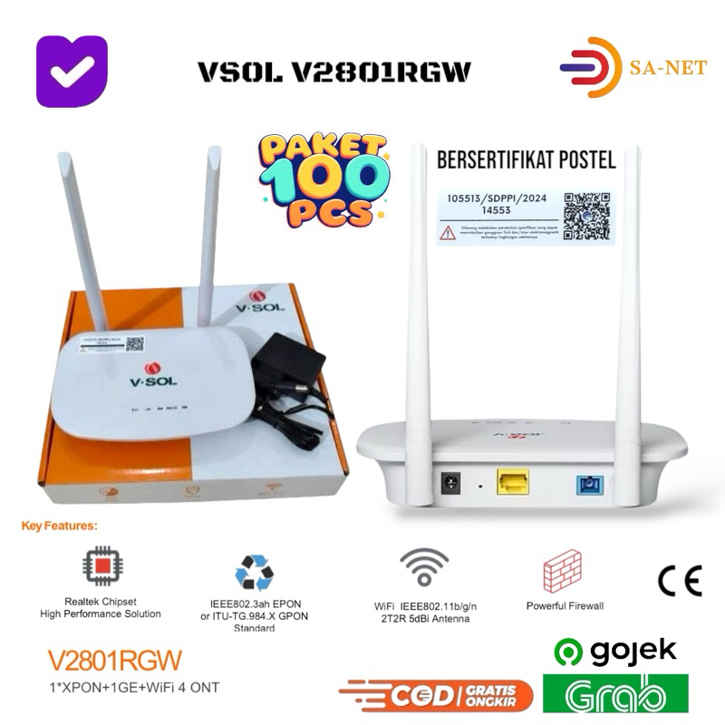 Jual 100 PCS ONT XPON VSOL V2801RGW Bersertifikat POSTEL ONU XPON V ...