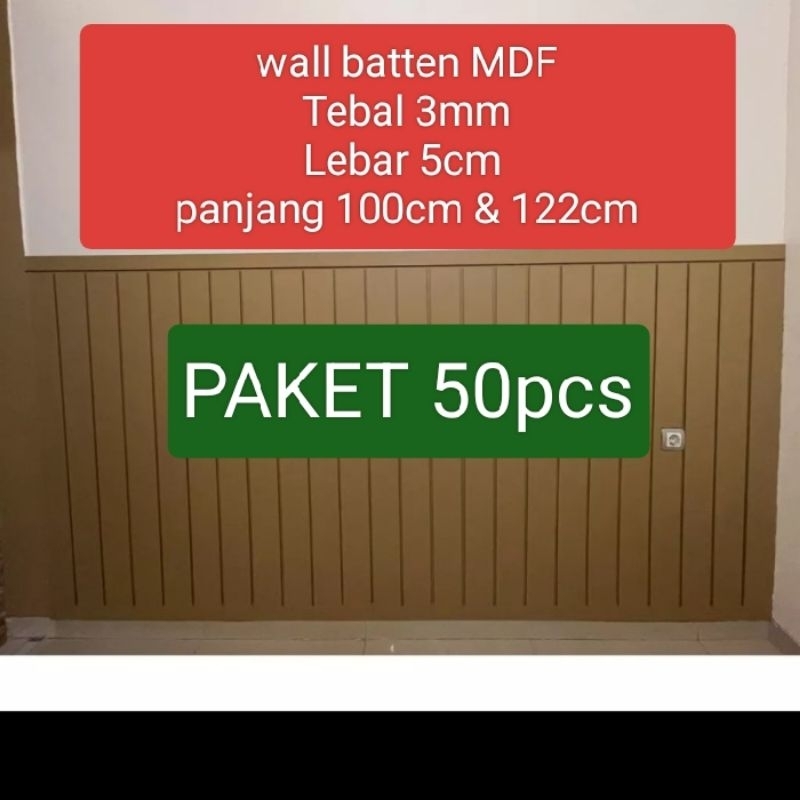 Jual paket 50pcs wall batten mdf 5cmx100cm dan 122cm tebal 3mm | Shopee Indonesia