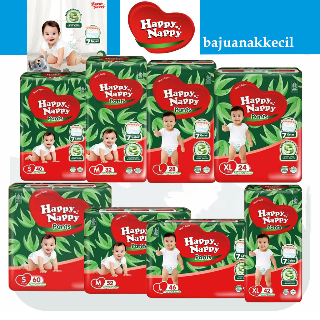Jual Happy Nappy Pants Baby Diapers S40 M32 L28 XL24 S60 M52 L46 XL42 ...
