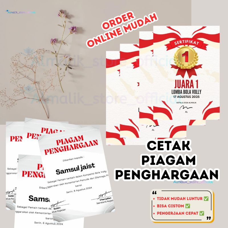 Jual print Piagam Sertifikat Penghargaan Custom Ukuran a5 a4 a3 Murah ...