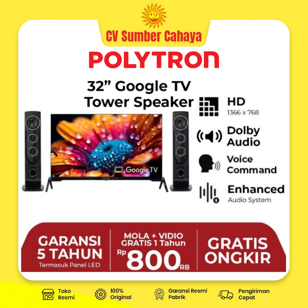 Jual Polytron LED Smart Google TV 32" Tower Speaker Digital PLD 32TG9055 32TG | Shopee Indonesia