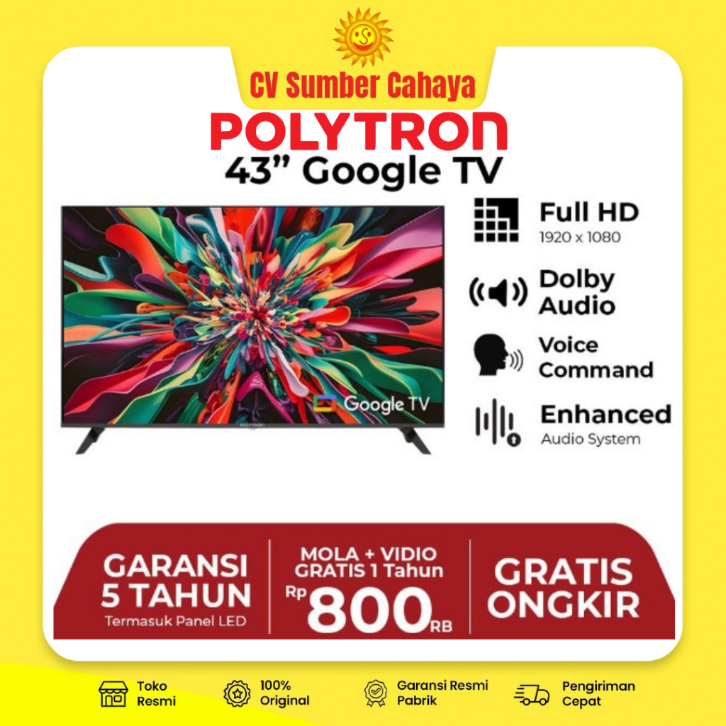 Jual Polytron LED Smart Google TV 43" FHD Digital TV Frameless 43RG9059 43RG | Shopee Indonesia