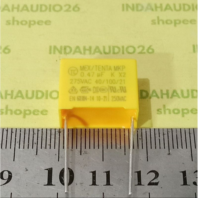 Jual MEX/TENTA MKP 0.47uf K X2 275vac 15mm MKM 474 275V 470nf 470n kuning capasitor kapasitor ...