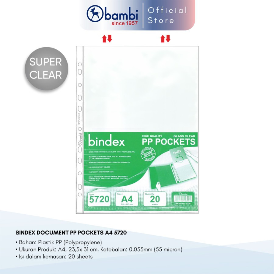 Jual Bindex Document Pocket / PP Pocket A4 #5720 (20 SHEET) | Shopee Indonesia