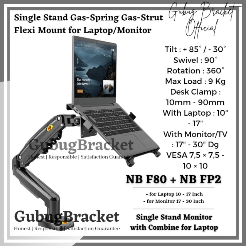Jual Bracket Laptop Arm Full Motion Desk-Clamp, Stand Laptop Adjustable ...