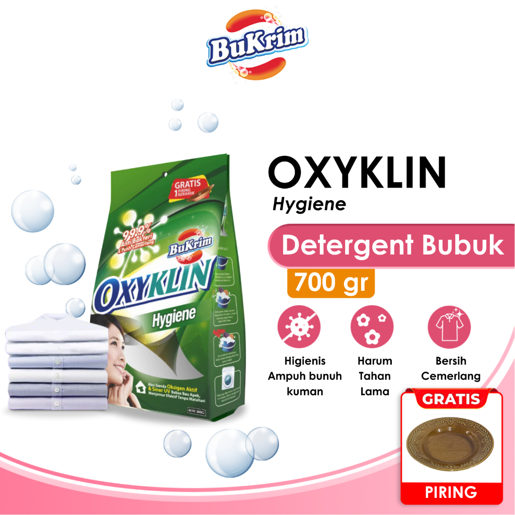 Jual Sabun Detergent Bubuk BuKrim Oxyklin Hygiene 700gr+ Gratis Piring ...