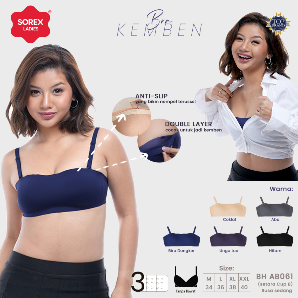 Jual Sorex Bra Kemben Tanpa Kawat Half Cup 1/2 Seamless Kait 3 Busa Sedang Cup B BH AB 061 ...