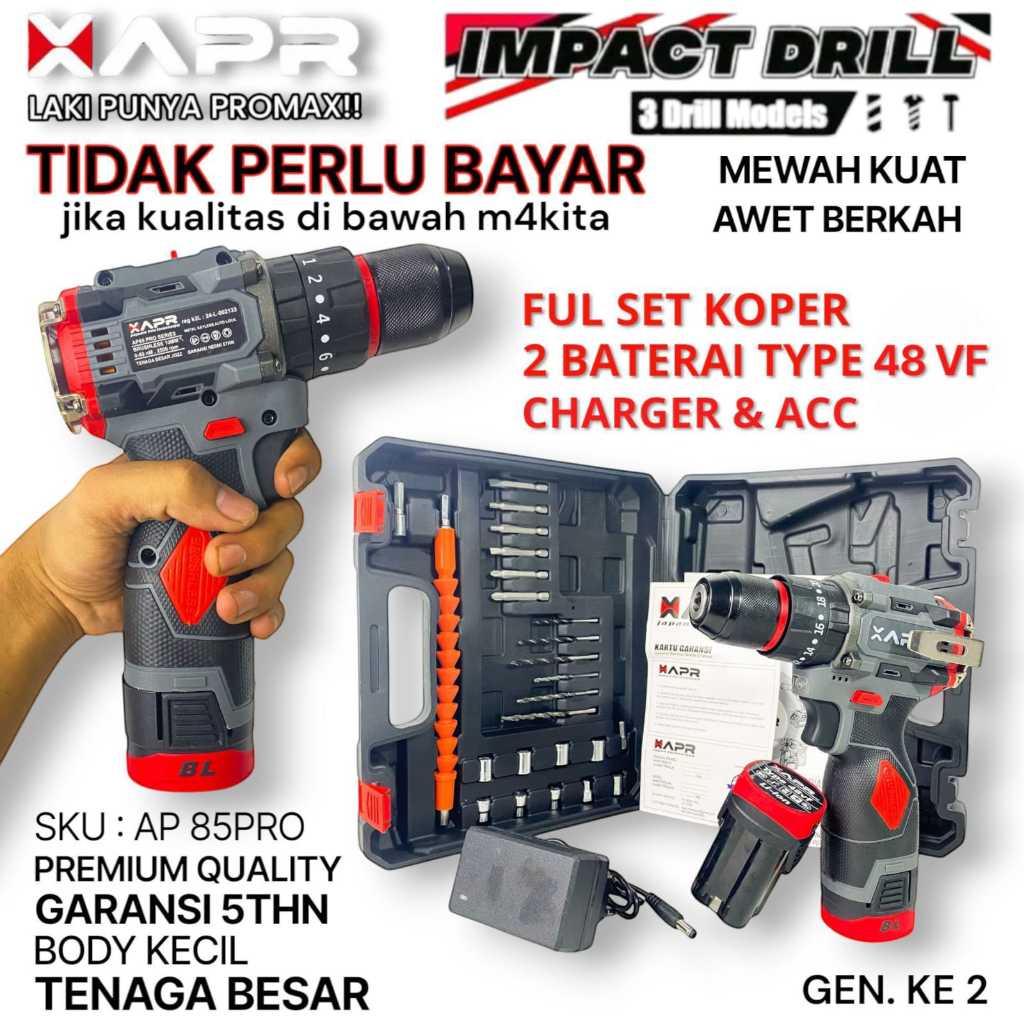 Jual APR Bor impact drill BRUSHLESS AP85PRO 10mm keyless auto lock ...