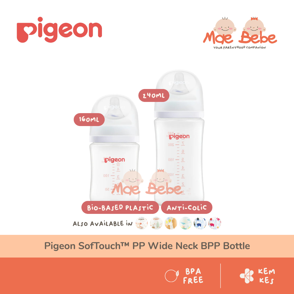 Jual [PROMO] Pigeon SofTouch PP Wide Neck BPP Nursing Bottle Botol Susu Bayi Polos & Motif ...