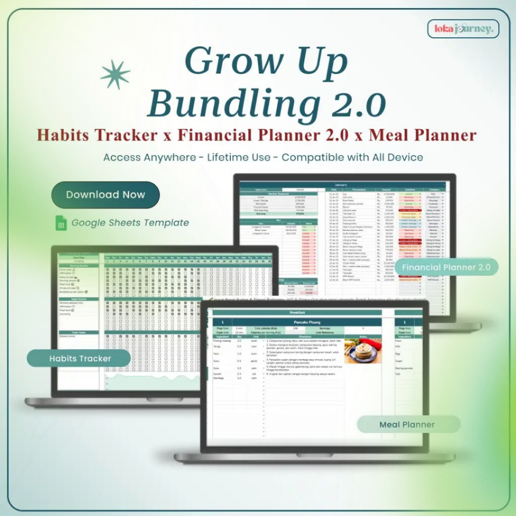 Jual Grow Up Planner Bundling 2.0 | Financial Planner, Habit Tracker & Meal Planner Digital ...