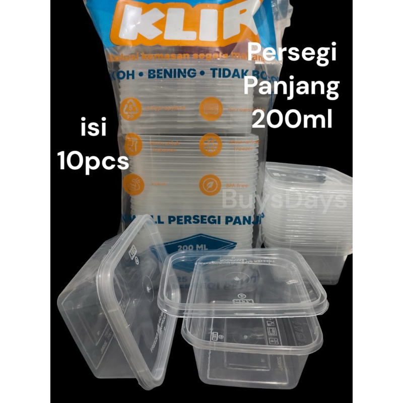 Jual Thinwall 200ml Rectangle Persegi Panjang +Tutup Kotak Box Makan 200ml Isi 10pcs | Shopee ...
