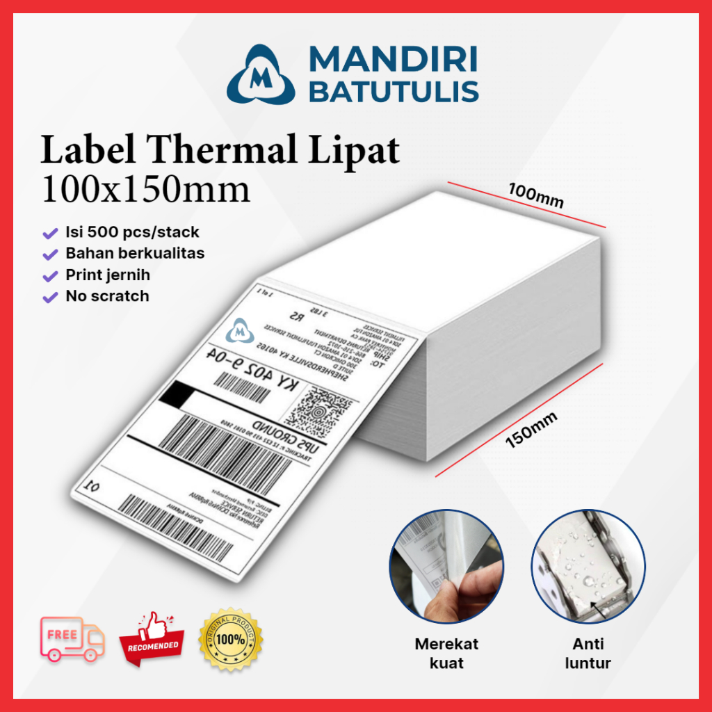 Jual Kertas Resi Thermal Lipat - Kertas Termal 100 x 150 mm- Sticker Resi Label Pengiriman ...