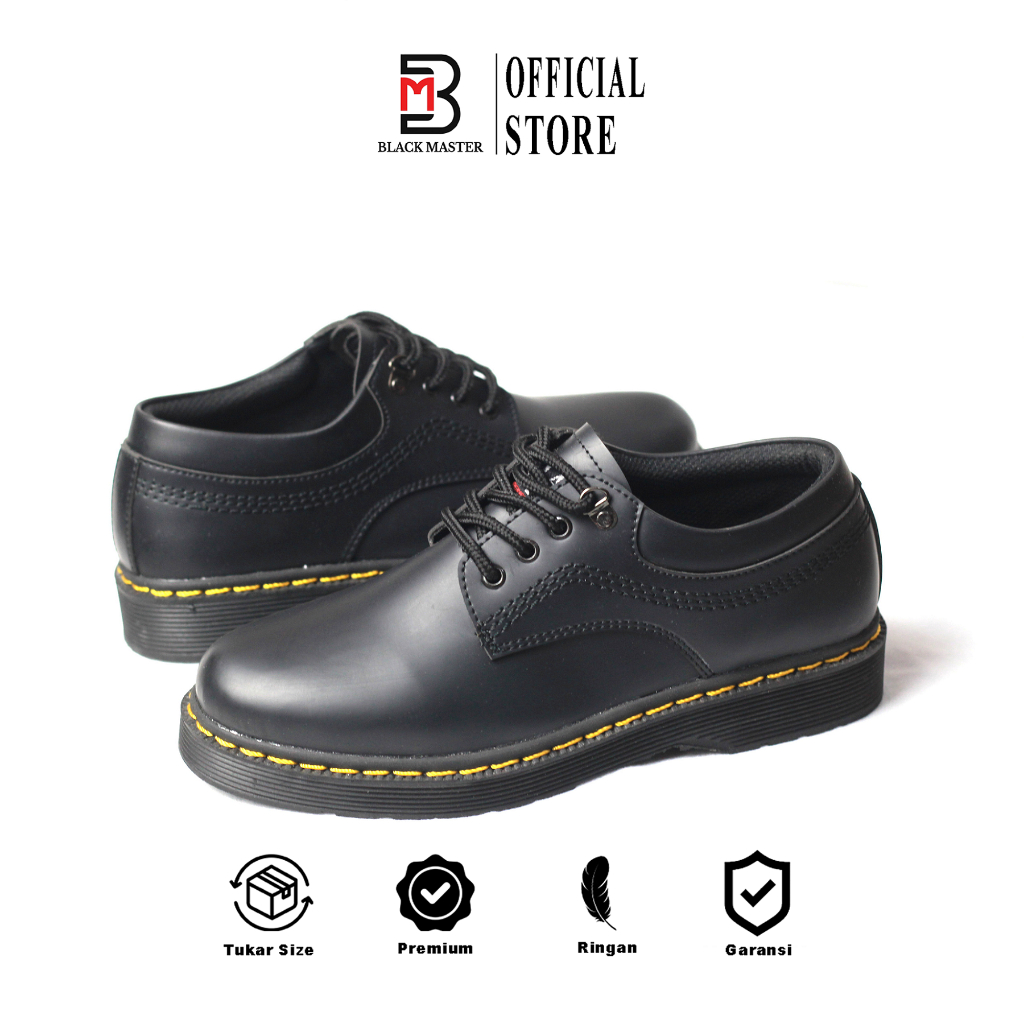 Jual Black Master Sepatu Pria Formal Hitam Sepatu Kerja Dokmart Polos ...