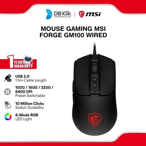 Jual MSI Mouse Gaming Forge GM100 Wired 6400DPI Optical Sensor - MSI Forge GM 100 | Shopee Indonesia