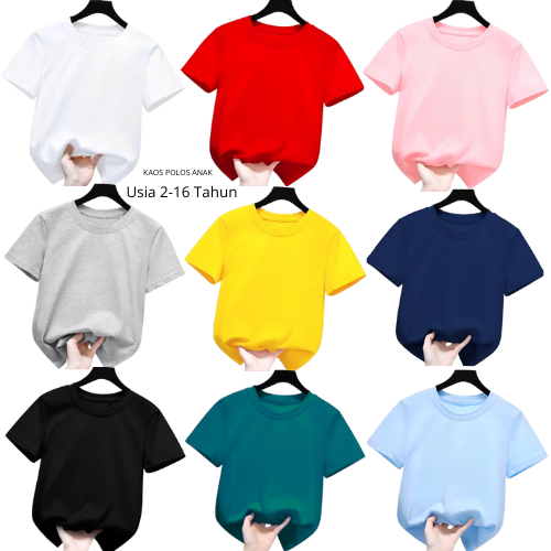 Jual Kaos Polos Anak //Kaos Anak Polos 2-16 Tahun/ Baju Anak Polos 12 Warna | Shopee Indonesia