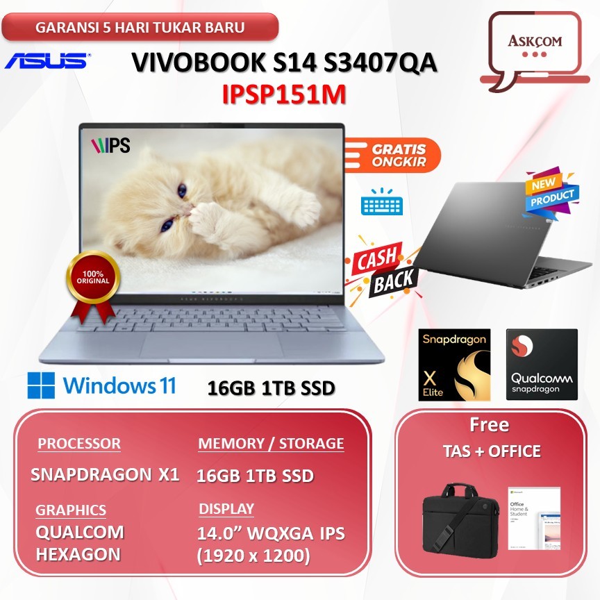 Jual Asus VivoBook S14 S3407QA SNAPDRAGON X1 16GB 1TB SSD W11 OHS21 ...