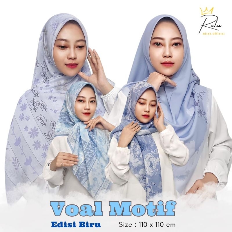Jual BIRU - Voal Premium Motif Hijab Segiempat Navy Denim Biru Elektrik ...