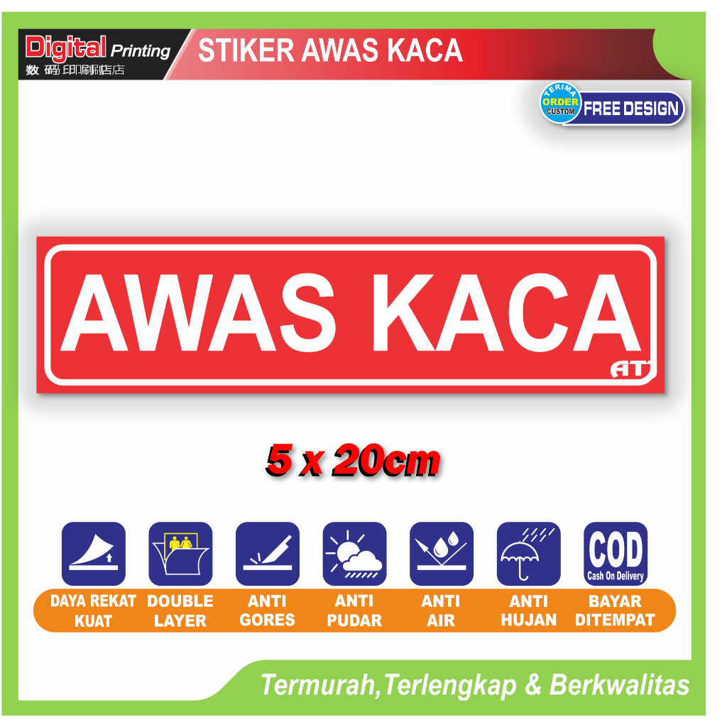 Jual Stiker tulisan awas kaca peringatan hati hati mudah pecah sticker pintu kaca etalase meja ...