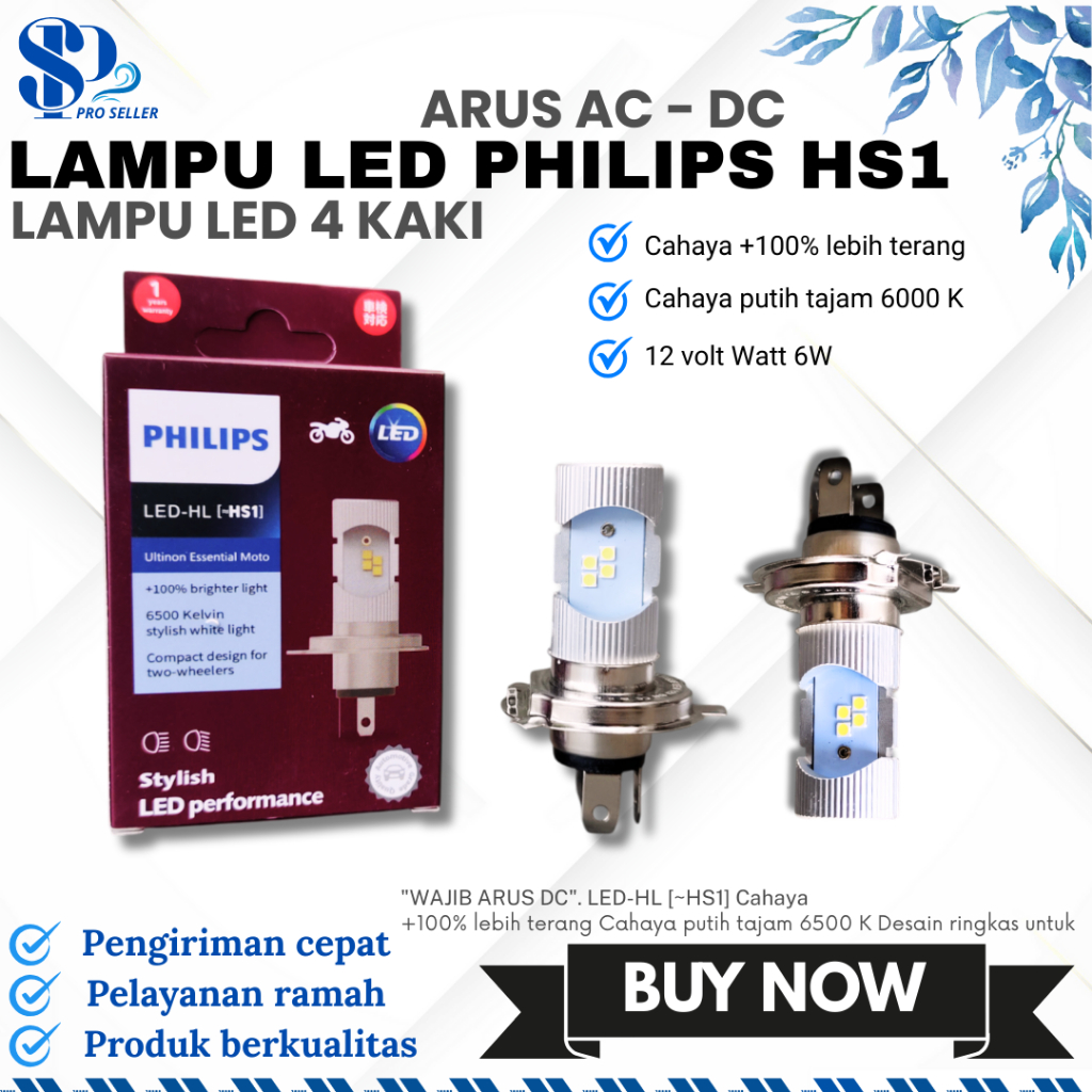Jual LED-HL HS1 PHILIPS DEPAN MOTOR HSI H4 LED-HL M5 PUTIH H4 VIXION ...