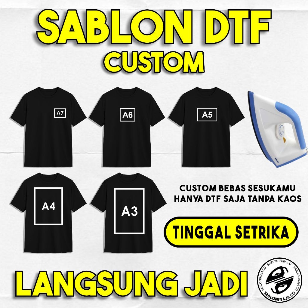 Jual Sablon Setrika Sablon DTF Sehari Jadi! Satuan Custom Gambar Ukuran ...