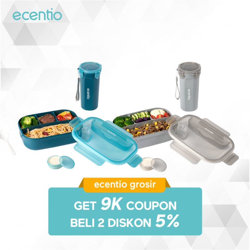 Jual [grosir] ecentio lunch box 4 Sekat Grid anti tumpah 1200ml Kotak Makan Set anak dan 500ml ...