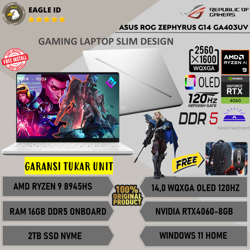 Jual Laptop Asus ROG Zephyrus G14 GA403UV Amd Ryzen 9 8945HS Ram 16GB ...