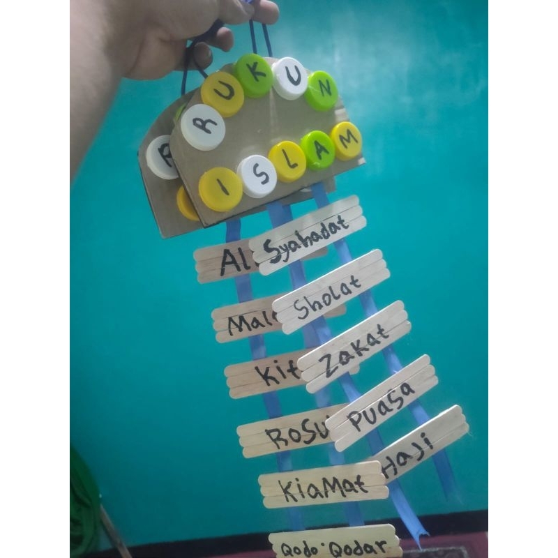 Jual kerajinan hiasan dinding rukun Islam dan rukun iman prakarya dari tutup botol dan stik es ...