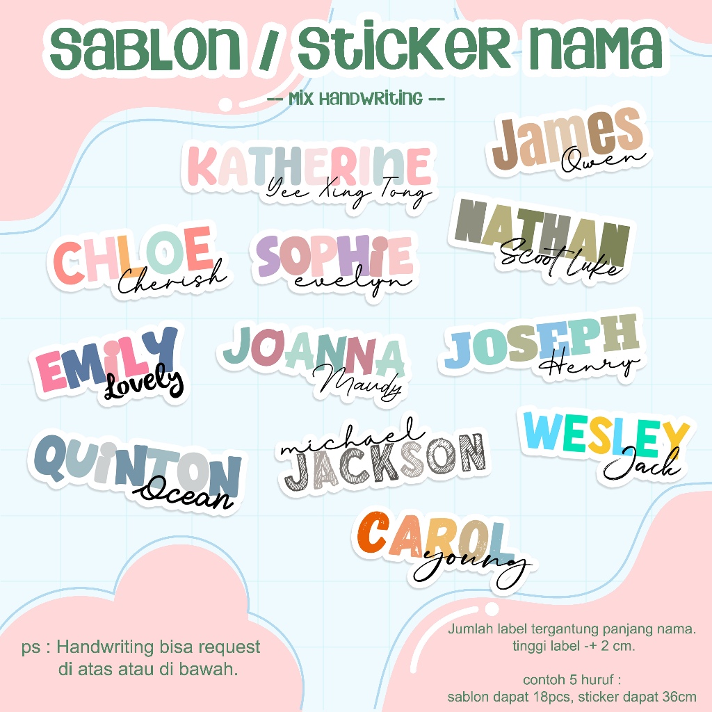 Jual Mix Handwriting Label Nama Custom – Sticker Vinyl Waterproof ...
