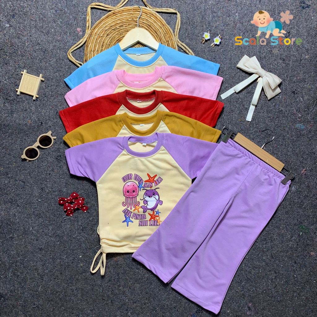 Jual Stelan Celana Anak Perempuan Viral Motif Ubur-ubur Ikan Lele Usia ...