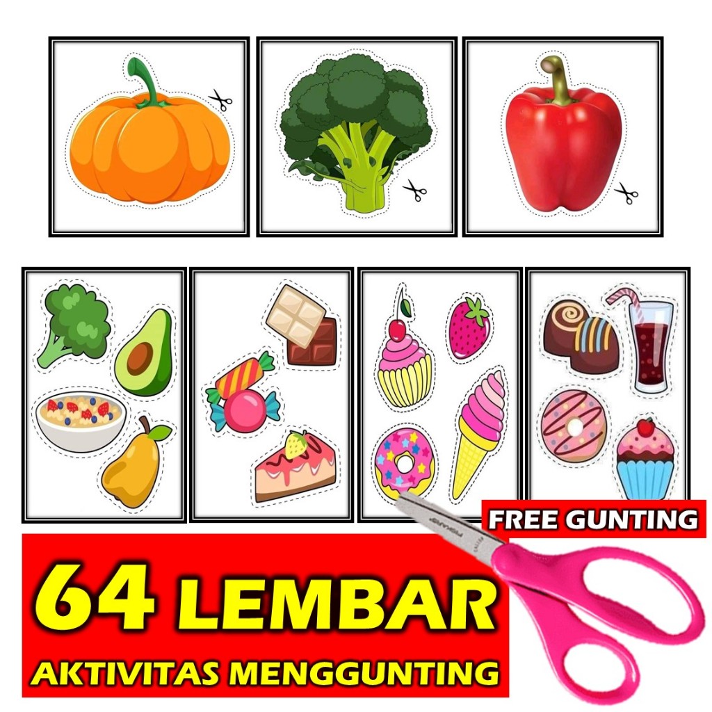 Jual Worksheet Aktivitas Menggunting Gambar Mainan Motorik Halus Anak ...