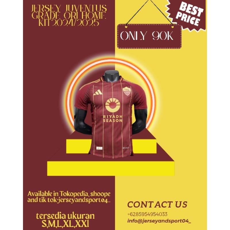 Jual Jersey As Roma home kit 2024/2025 | Shopee Indonesia