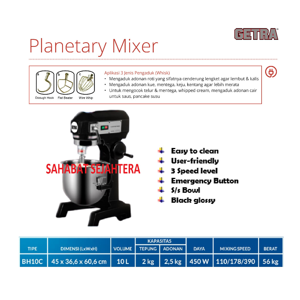 Jual GETRA Planetary Mixer BH10C – Mesin Mixer Roti Kue Adonan Tepung ...