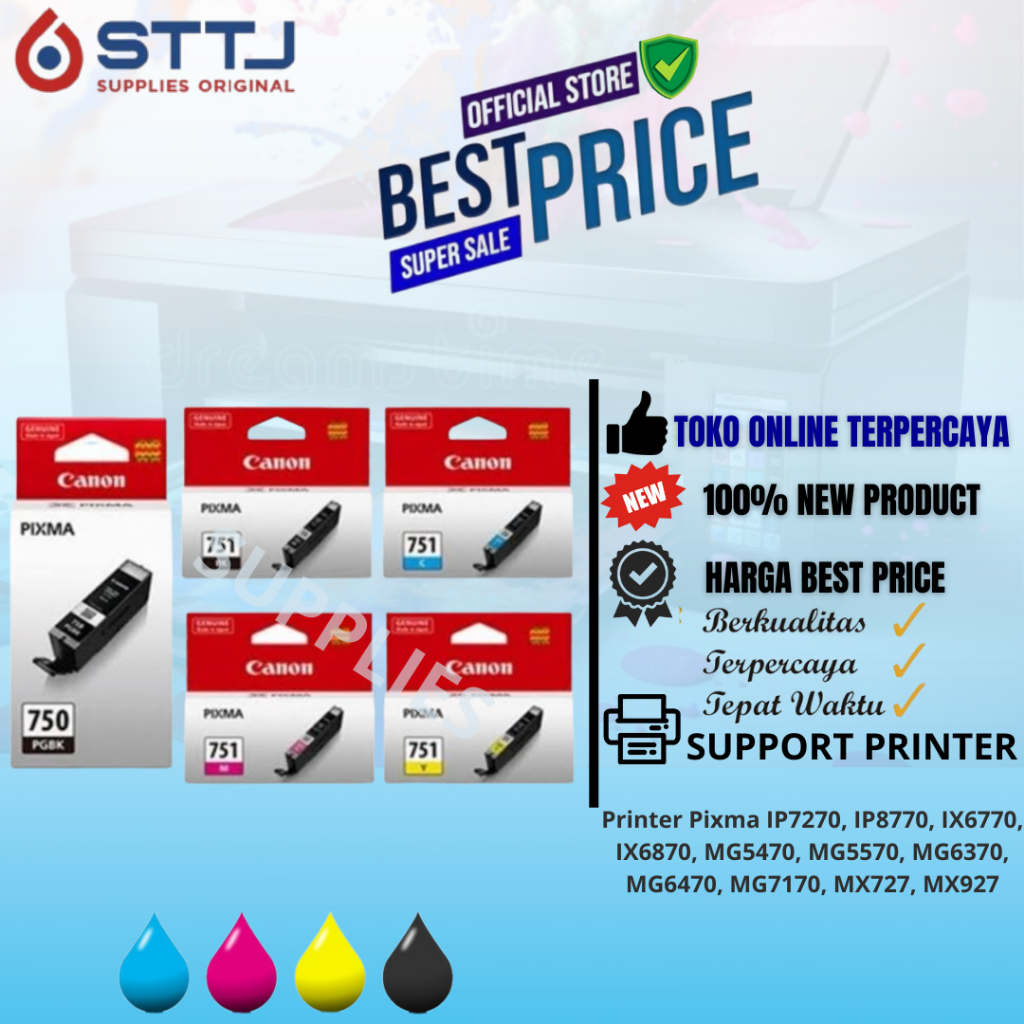 Jual Tinta Canon 750 PGBK + 751 Colour Ink Cartridge Printer Pixma ...