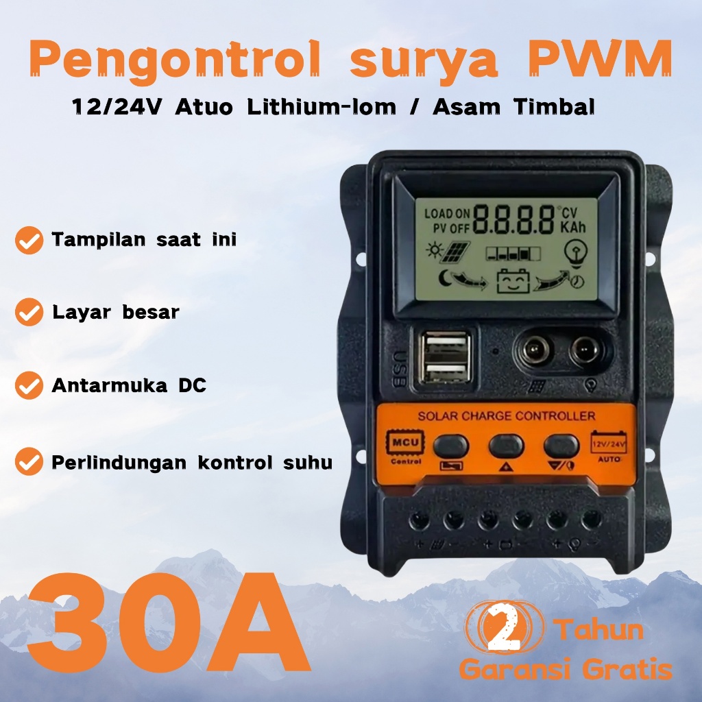 Jual Solar Charge Controller LCD PWM Battery Regulator 12V/24V 30A MCU-OR30 | Shopee Indonesia